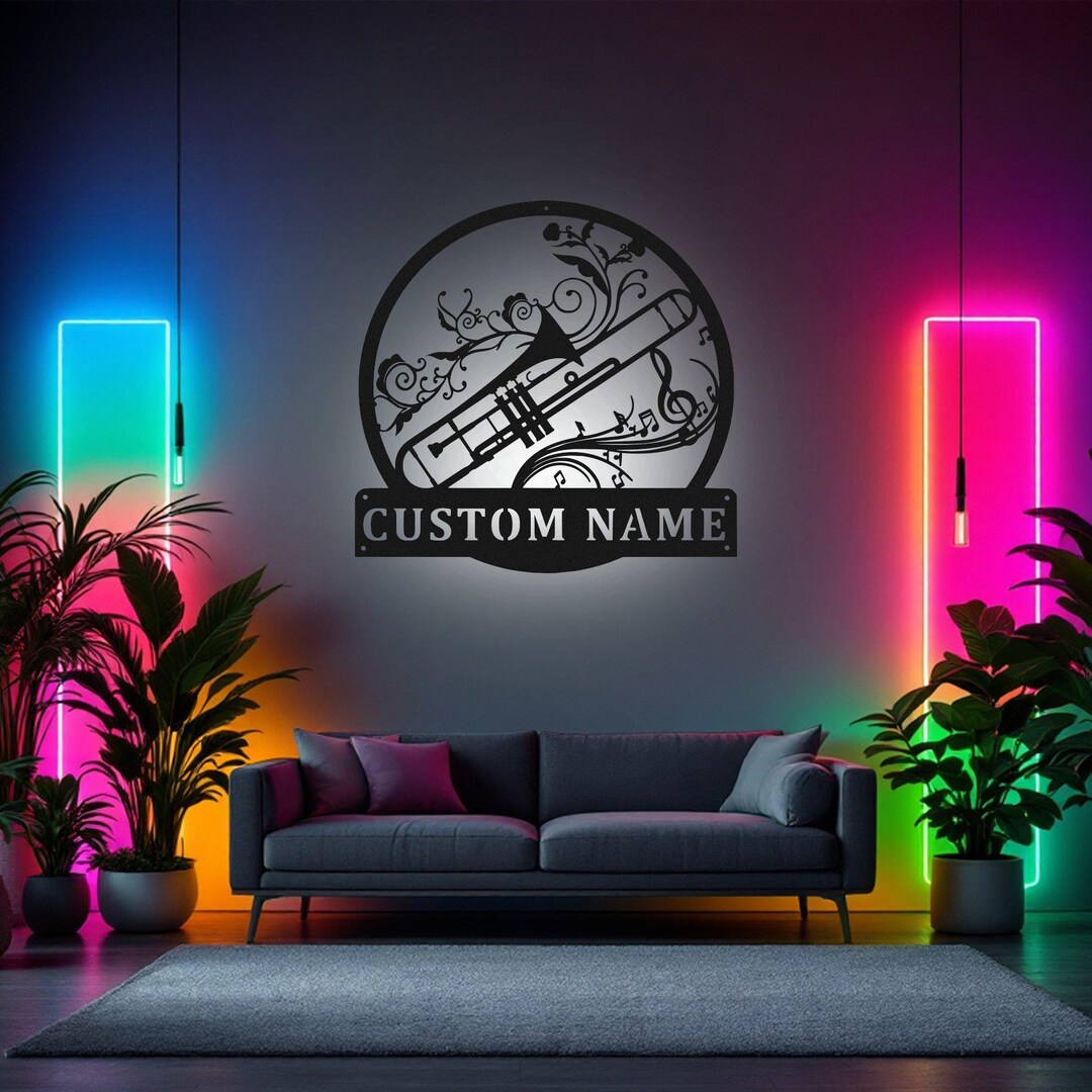 Custom Trombone Musical Instrument Metal Wall Art With Led Light ...