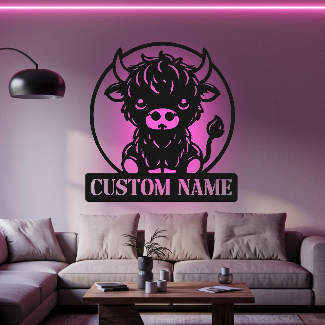 Custom Highland Cow LED Metal Wall Art: Personalized Name Sign - Etsy
