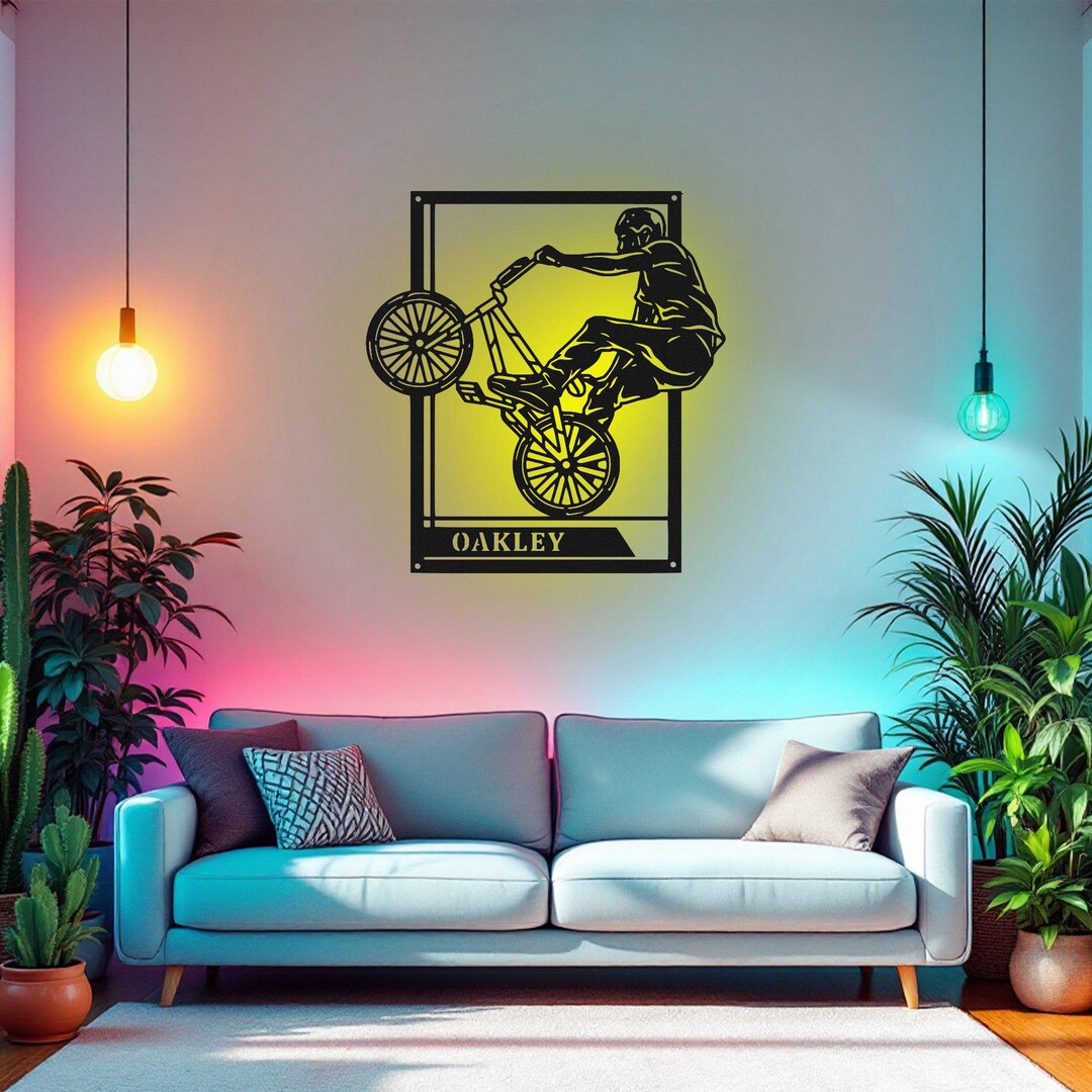 Custom Male BMX Signage Metal Wall Art With Led Light, Personalized Bmx ...