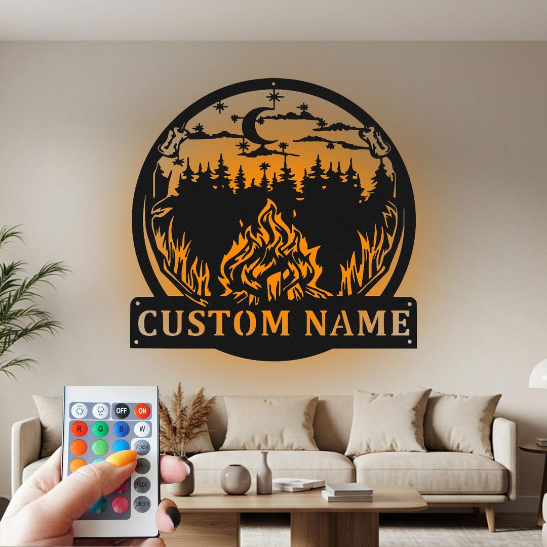 Custom Outdoor Campfire Metal Wall Art With Led Light, Personalized ...