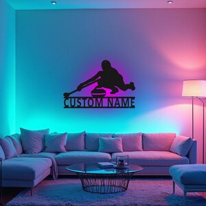 Custom Curling Metal Wall Art With Led Light, Personalized Curling ...