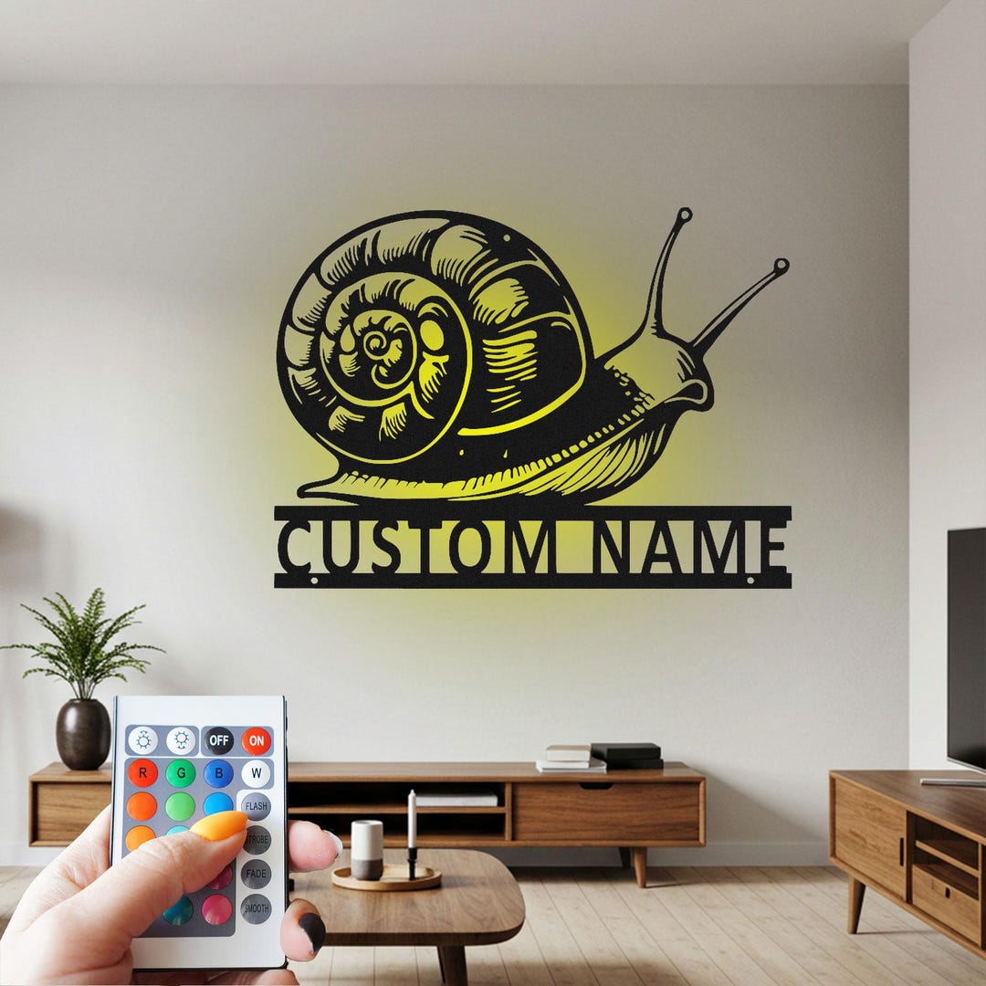 Custom Snail Metal Wall Art With LED Light, Personalized Snail Name ...