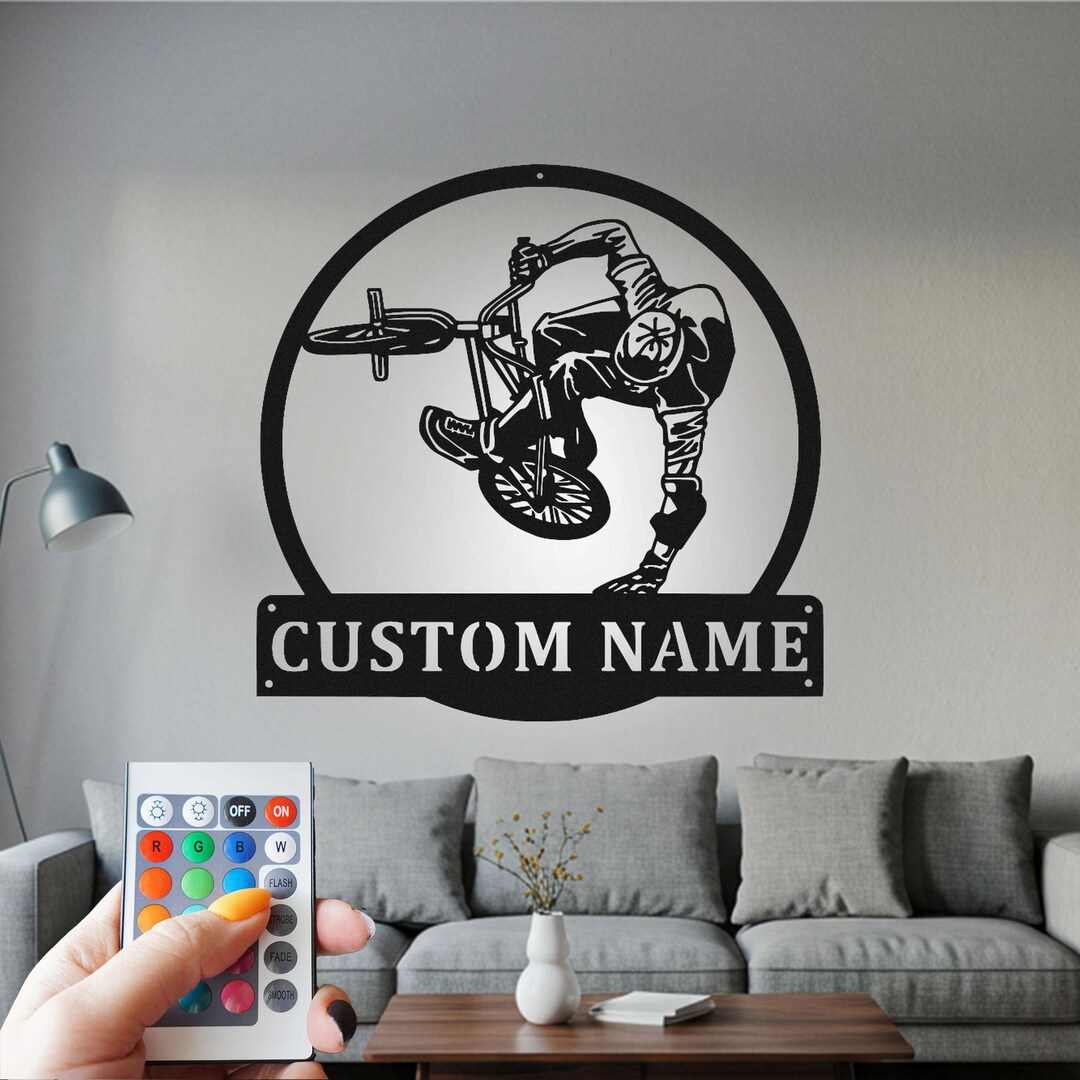 BMX Biker Custom Sign Metal Wall Art Led Light, BMX Biker Name Custom ...