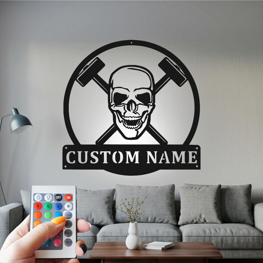 Custom Steelworker Skull Metal Wall Art With LED Light - Etsy