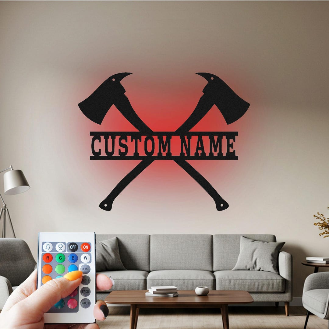 Custom Crossed Firefighter Metal Wall Art With Led Light, Personalized ...