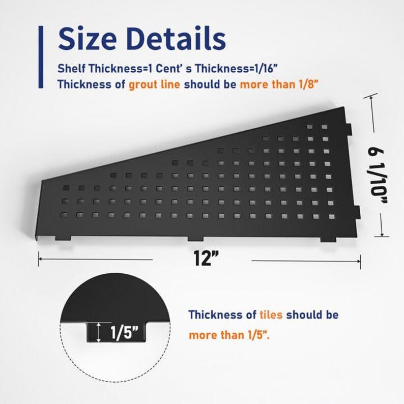 Corner Shower Shelf, Black 12 Trapezoid Floating Shelf With Grid ...