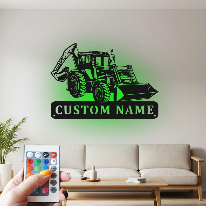Custom Backhoe Truck Metal Wall Art With RGB LED Lights - Etsy