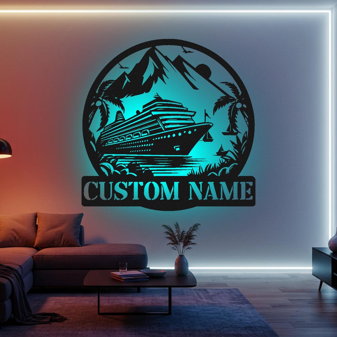 Custom Family Cruise Ship Led Light Metal Wall Art Family Trip Name ...