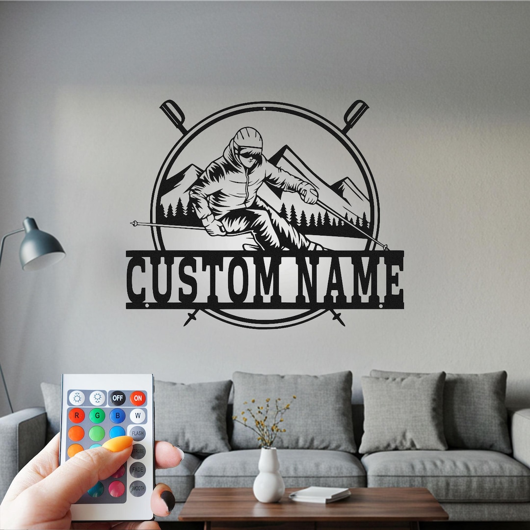 Custom Skiing Name Frame Metal Wall Art With Led Light, Personalized ...