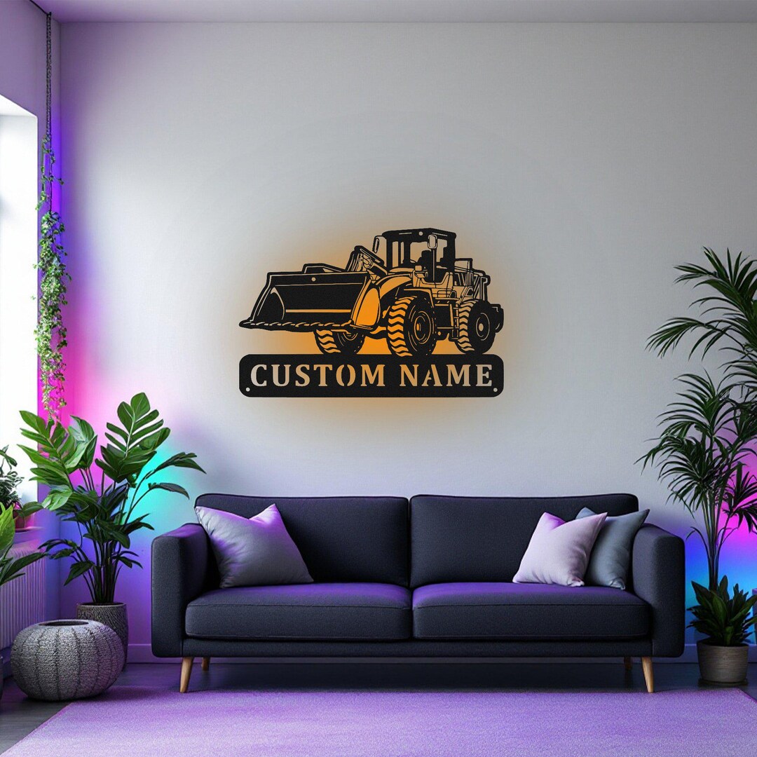 Custom Bulldozer Metal Wall Art With Led Light, Personalized Bulldozer ...