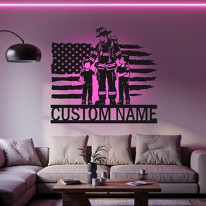 Custom Firefighter Family Metal Art: LED Home Decor Name Sign - Etsy