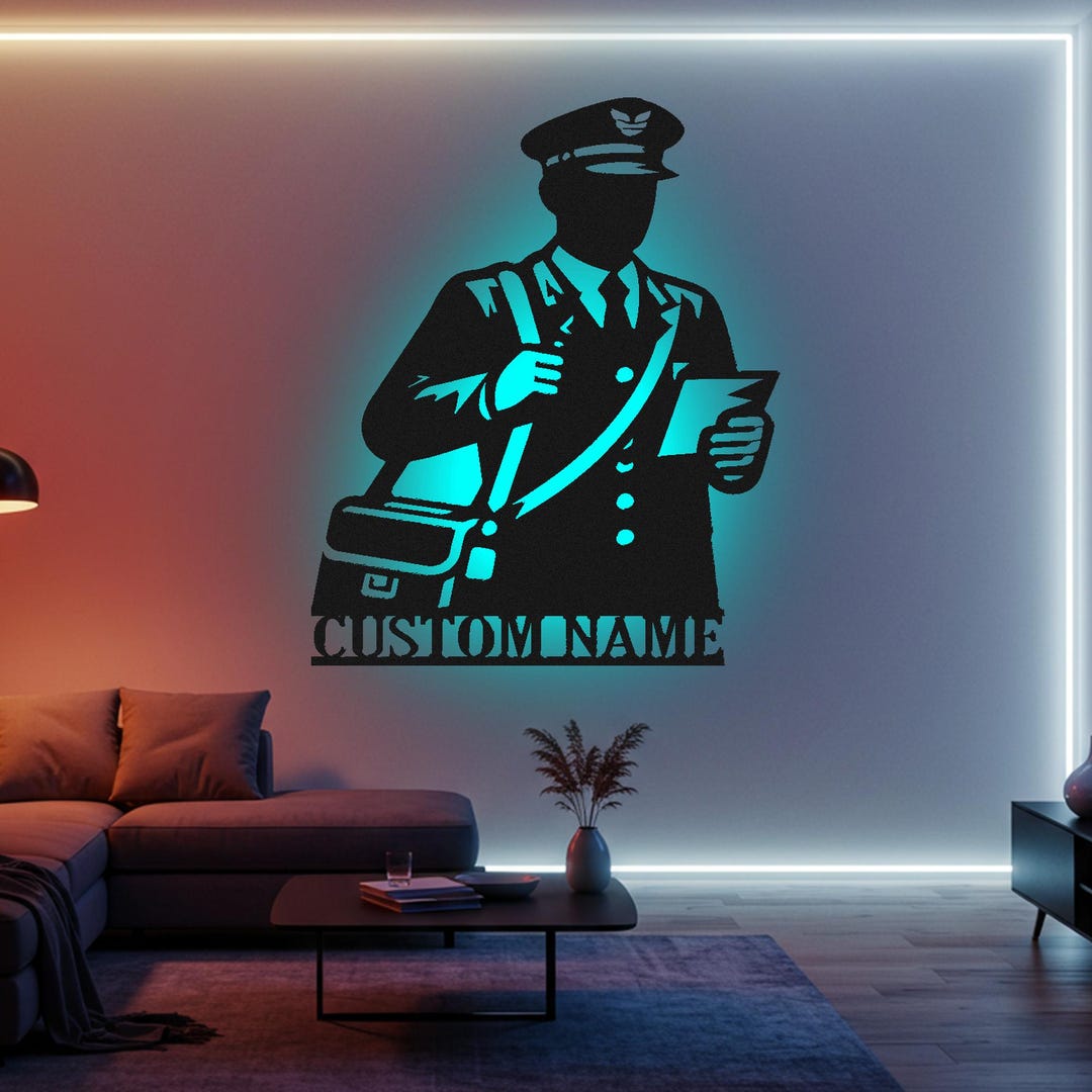 Custom Post Office Led Light Metal Wall Art Postman Name Sign Home ...