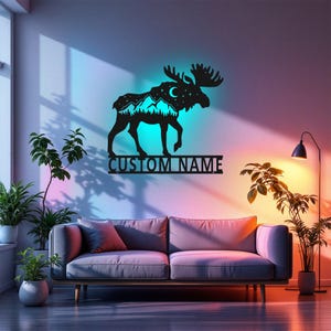 Custom Mountain Moose Metal Wall Art With LED Light - Etsy