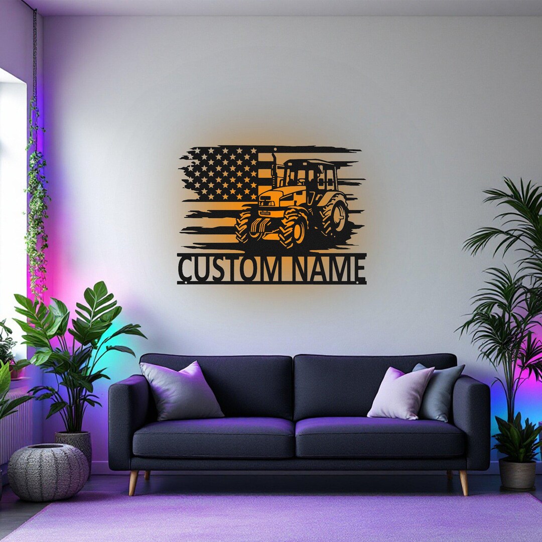 Custom US Tractor Metal Wall Art With LED Light, Personalized Tractor ...
