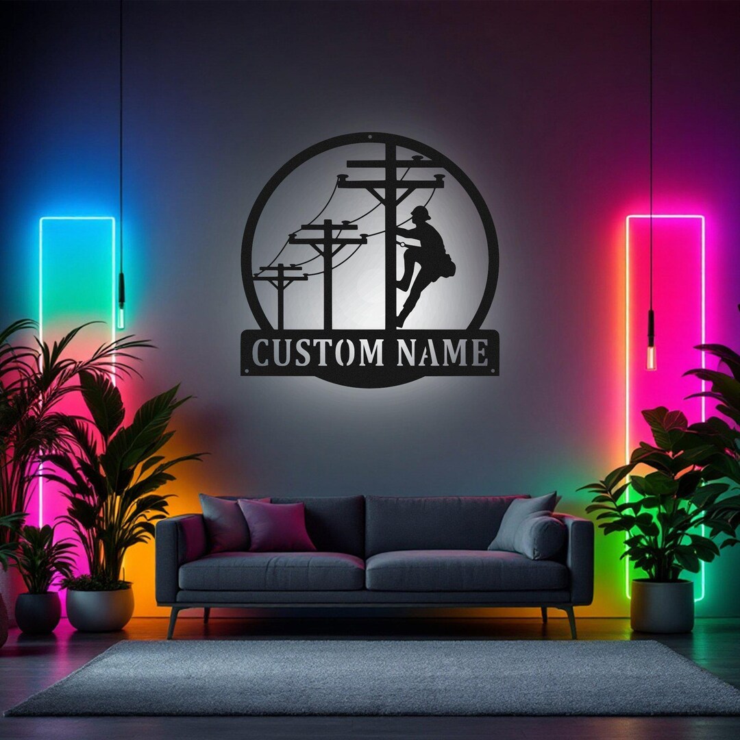 Custom Lineman Metal Wall Art With LED Light: Personalized Name Sign - Etsy