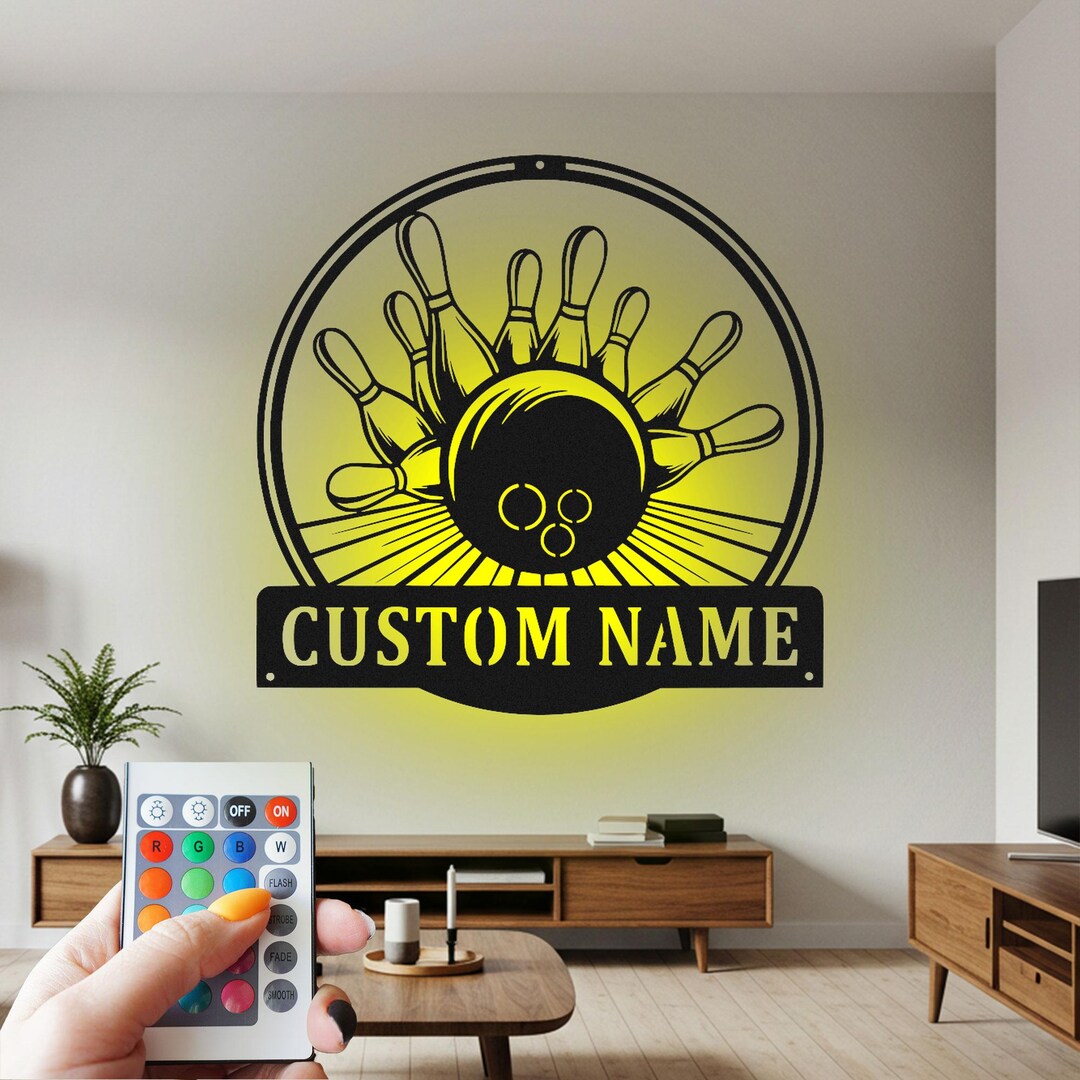Custom Bowling Metal Wall Art With Led Light, Personalized Bowling ...
