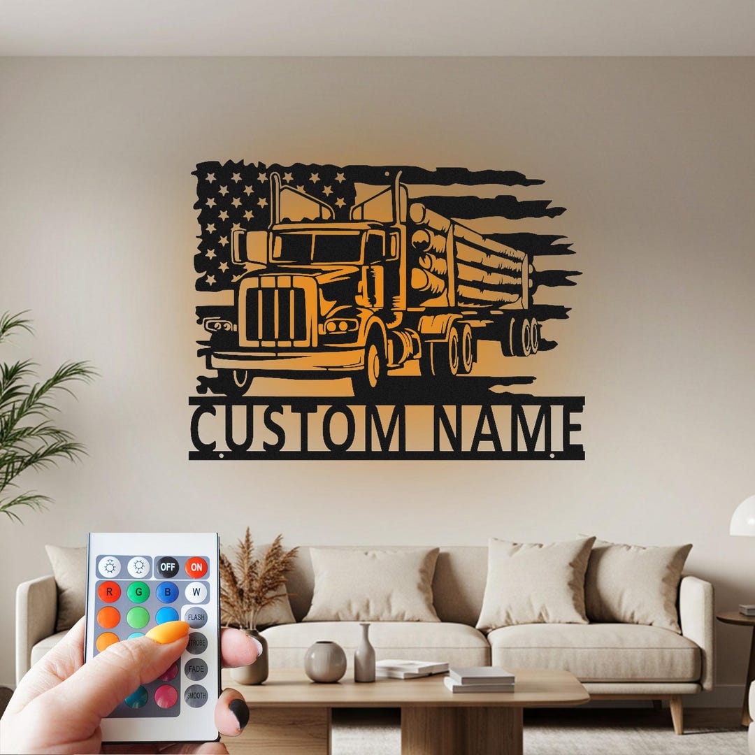 Custom Log Truck Metal Wall Art: LED Personalized Name Sign - Etsy