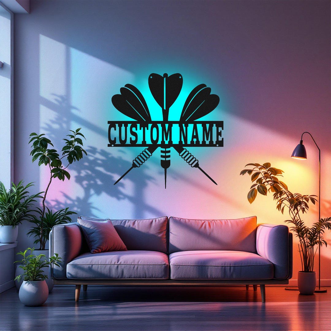 Custom Darts Metal Wall Art With LED Light, Personalized Darts Player ...