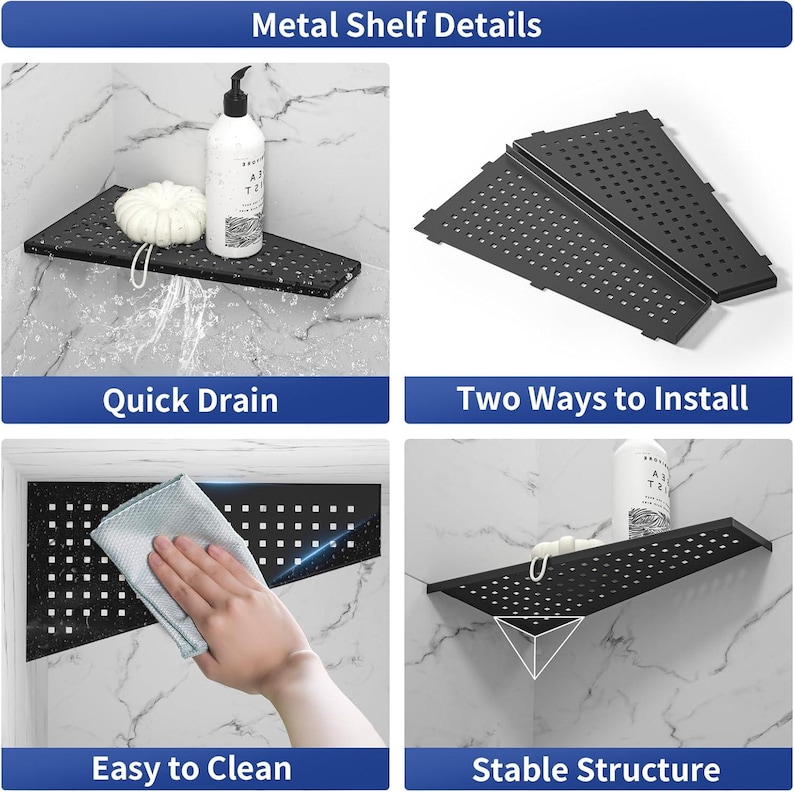 Corner Shower Shelf, Black 12 Trapezoid Floating Shelf With Grid ...