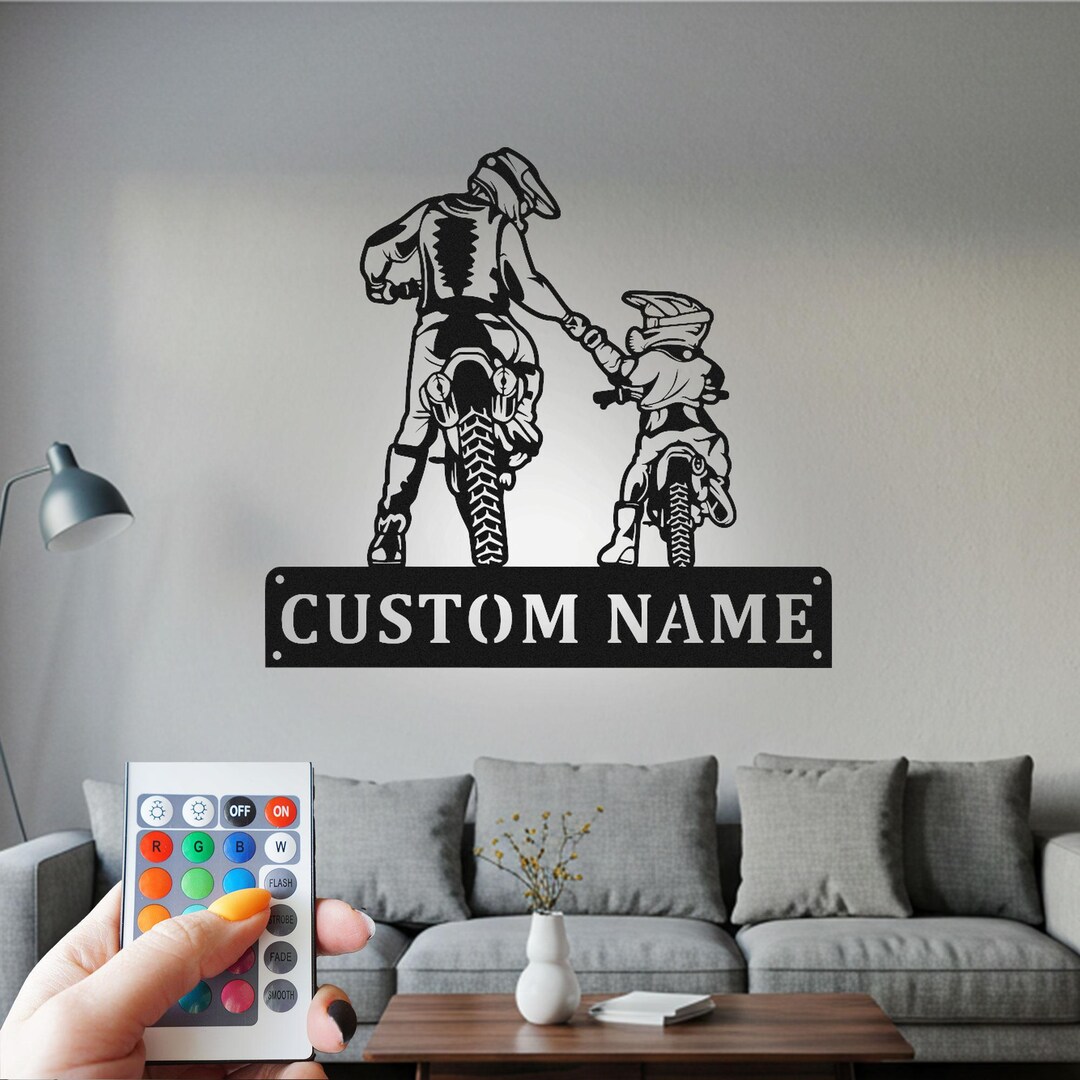 Custom Biker Father and Son Metal Wall Art With Led Light, Personalized ...