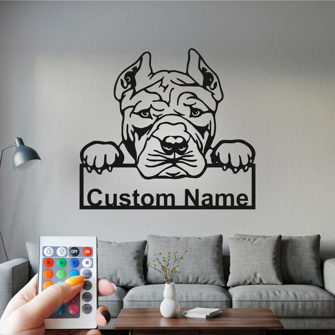 Custom American Bully Metal Wall Art With Led Light, Personalized ...