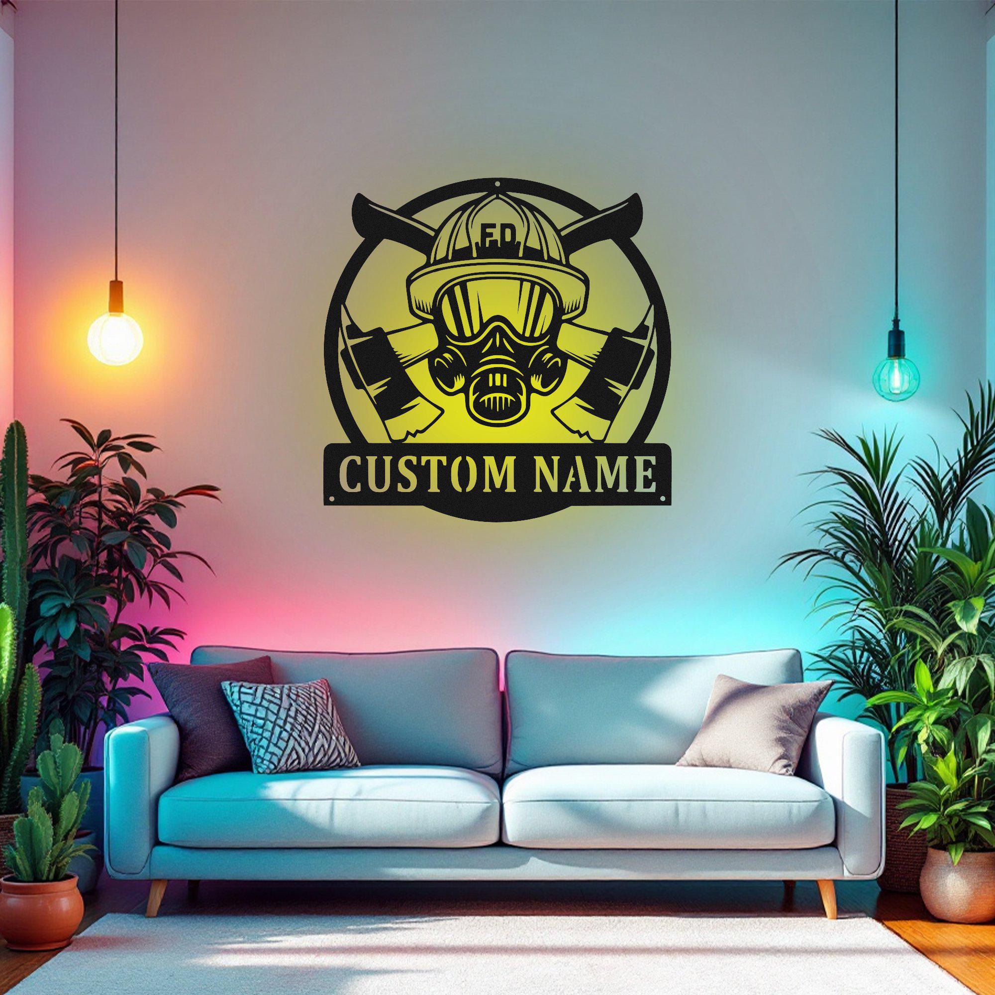 Custom Fire Department Metal Wall Art With Led Light, Personalized ...