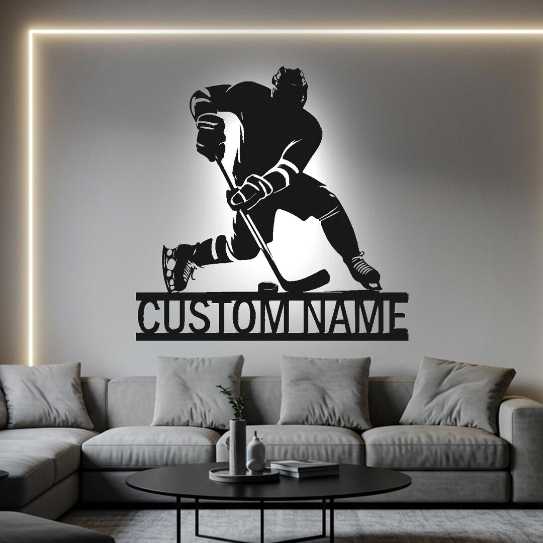 Custom Hockey Led Light Metal Wall Art Hockey Player Name Sign Home ...