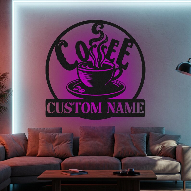 Custom Cafe Name LED Metal Wall Art: Coffee House Decor - Etsy
