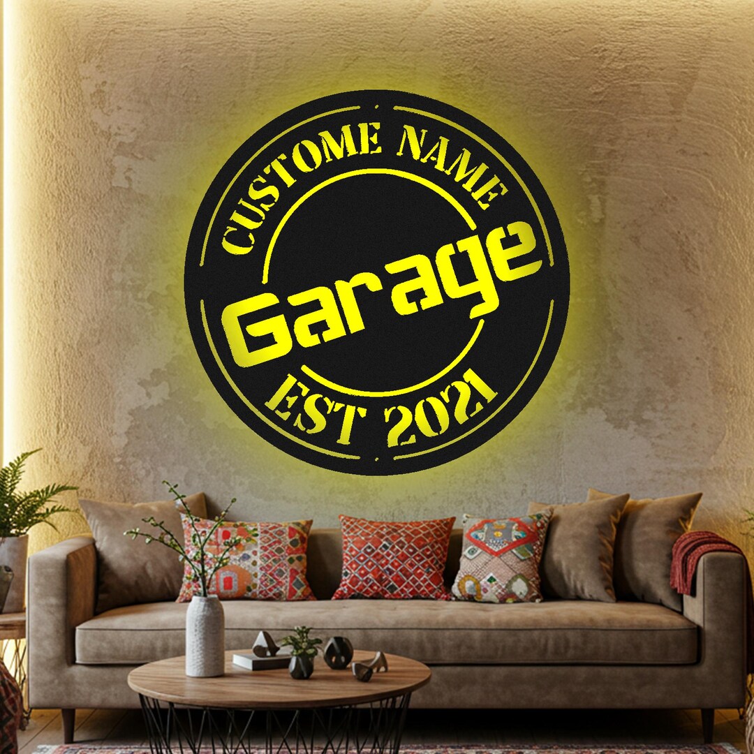 Custom Garage Name LED Sign: Metal Wall Art Decor - Etsy
