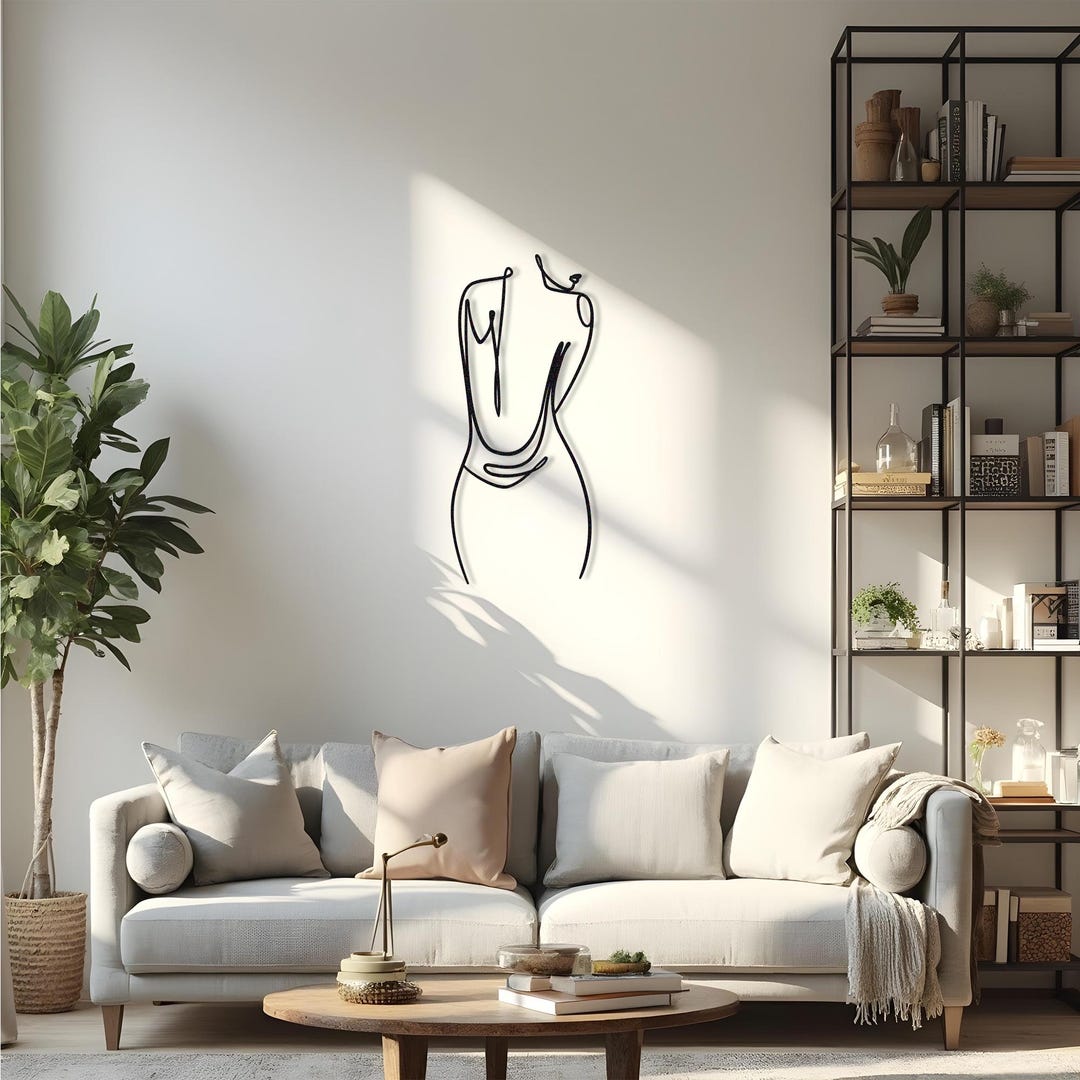 Female Back Line Art Metal Wall Art, Minimalist Woman Silhouette Decor ...