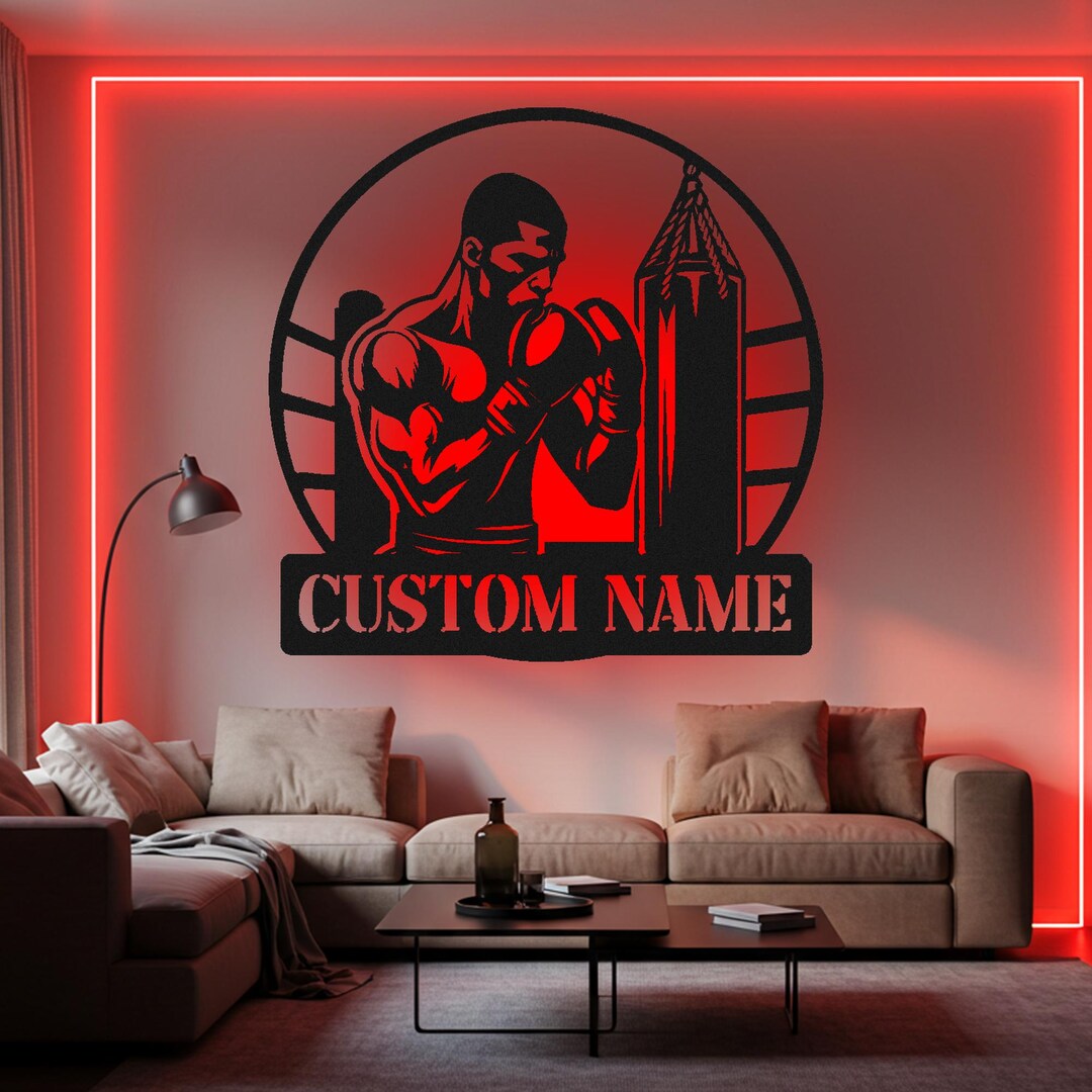Custom Boxing LED Light Metal Wall Art: Personalized Boxer Name Sign - Etsy