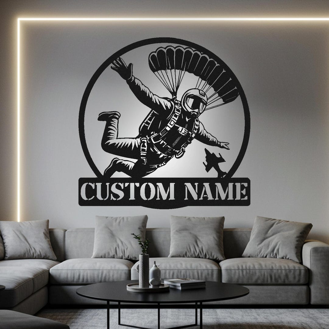 Custom Skydiving Led Light Metal Wall Art Paratrooper Name Sign Home ...