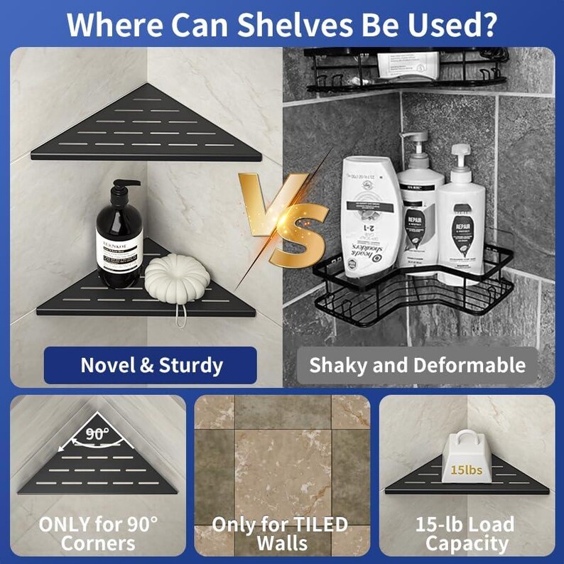 Corner Shower Shelf 10 Black Stainless Steel Slot Design Recessed ...