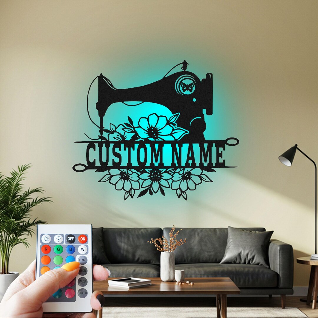 Custom Floral Sewing Machine Metal Wall Art With LED - Etsy