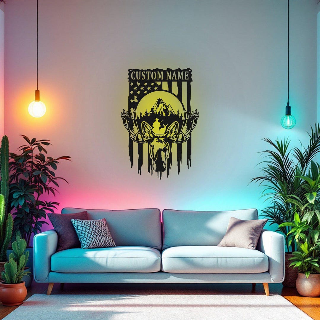 Custom Moose Metal Wall Art With LED Light - Personalized Hunter Decor ...