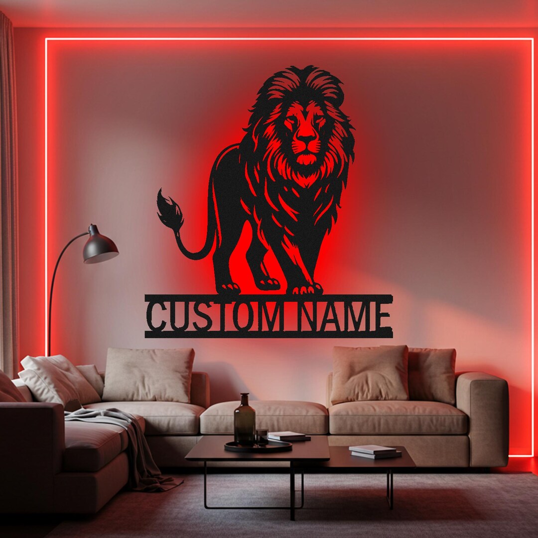Custom Awesome Lion Led Light Metal Wall Art Lion Lover Name Sign Home ...