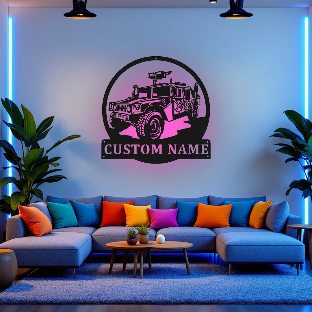 Custom Humvee Metal Wall Art With Led Light, Personalized Humvee Name ...