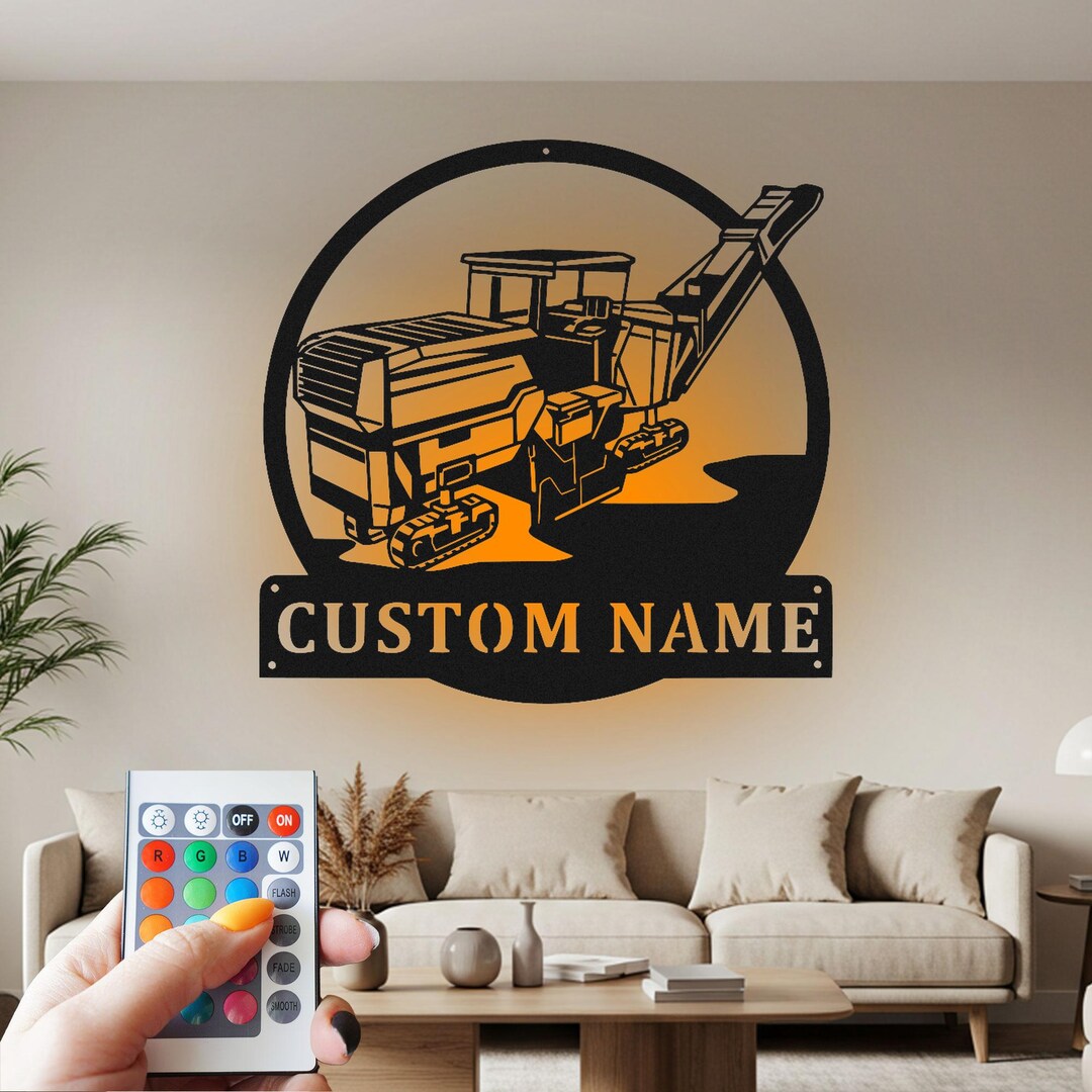 Custom Asphalt Machine Metal Wall Art With Led Light, Personalized ...