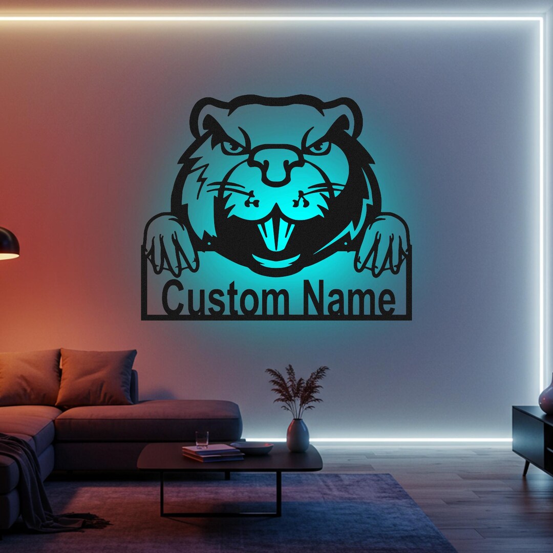 Custom Beaver Metal Wall Art With Led Light, Beaver Name Sign ...