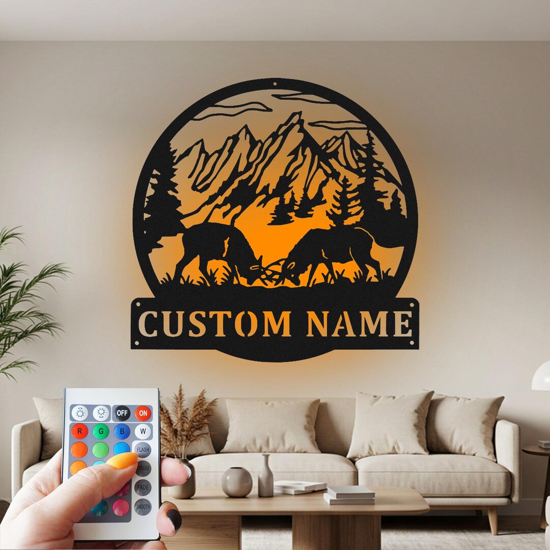 Custom Dueling Caribou Elk Deer Metal Wall Art With Led Light ...