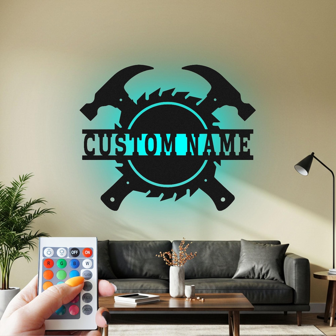 Custom Crossed Hammers Metal Wall Art With Led Light, Personalized ...