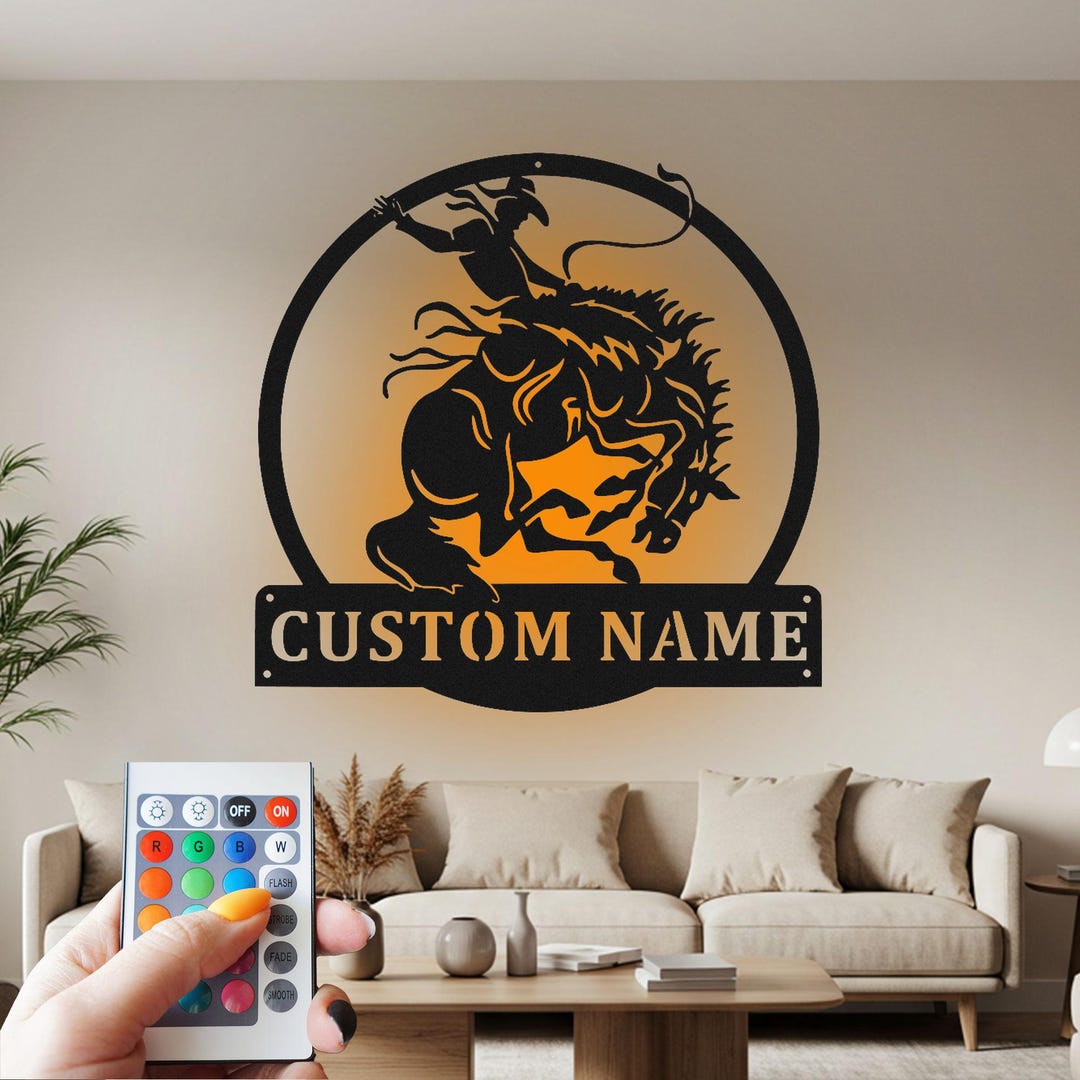 Rodeo Custom Sign Metal Wall Art Led Light, Custom Sign Rodeo Name ...