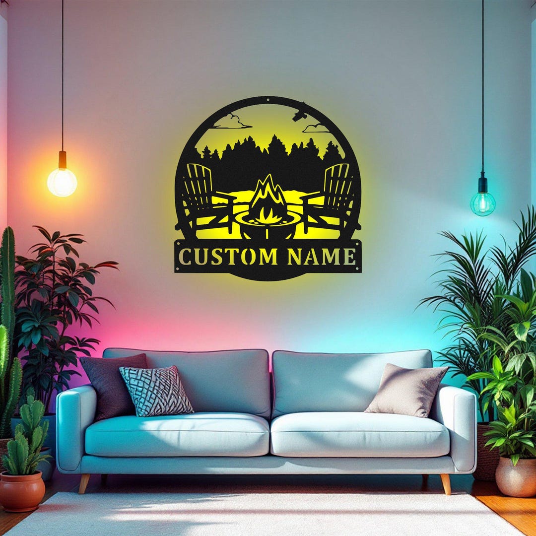 Custom Campfire Metal Wall Art With Led Light, Personalized Campfire ...