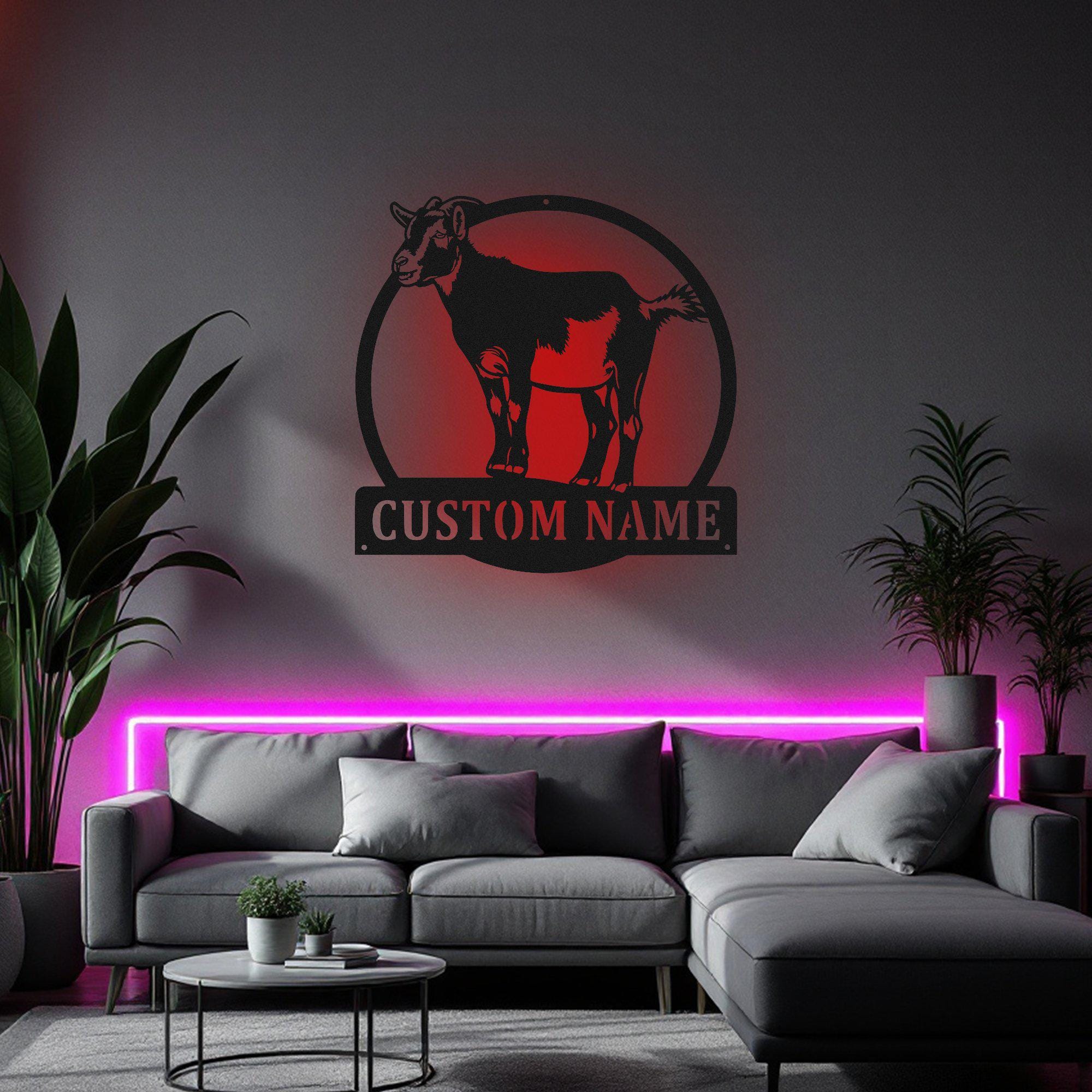 Custom Goat Metal Wall Art With Led Light, Personalized Goat Farm Name ...