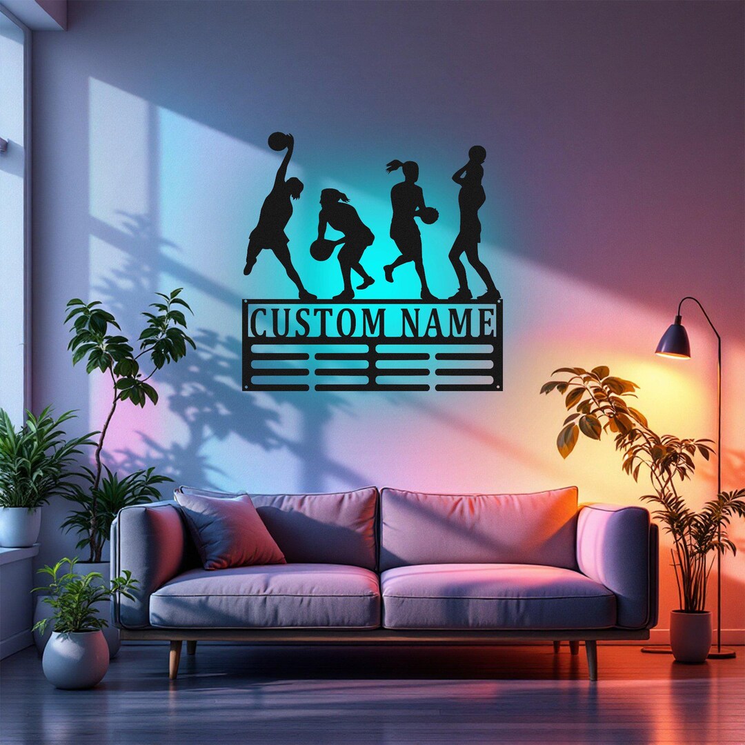 Custom Netball Medal Holder Light, Personalized Netball Player Name ...