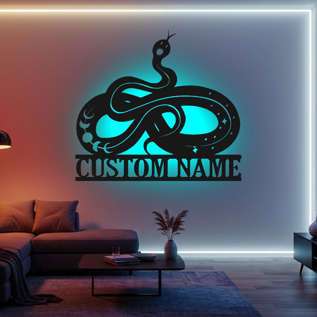 Custom Snake Moon Phase LED Metal Wall Art: Personalized Celestial ...