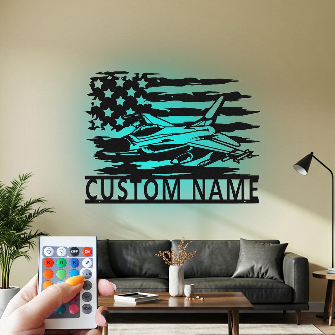 Custom US Fighter Jet Metal Wall Art With RGB LED - Etsy