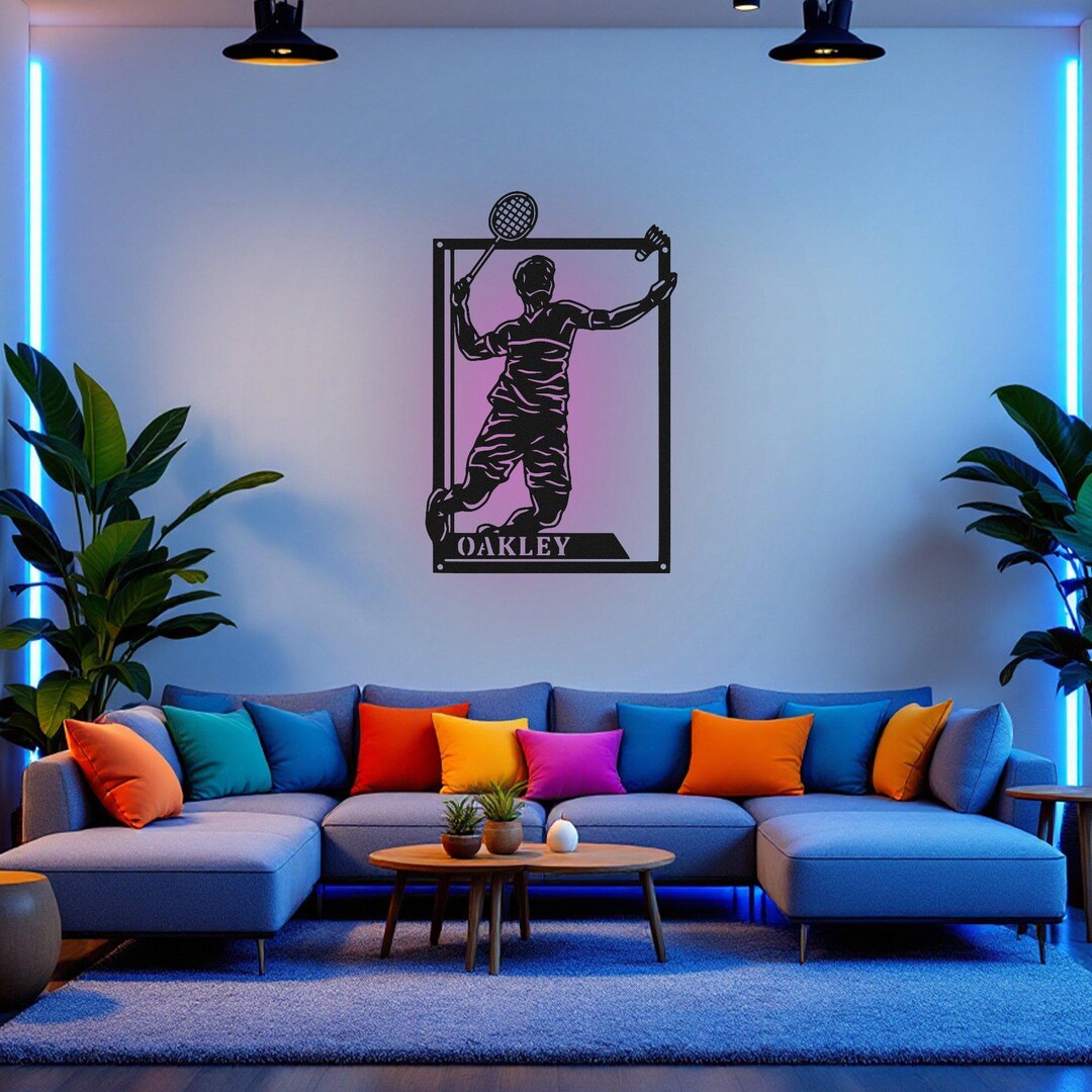 Custom Male Badminton Signage Metal Wall Art With Led Light ...