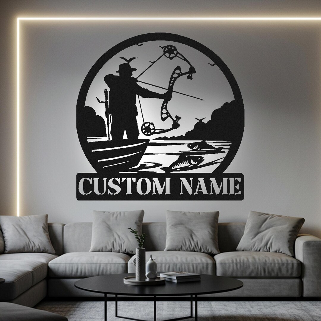 Custom Bowfishing Led Light Metal Wall Art Fisherman Name Sign Home ...