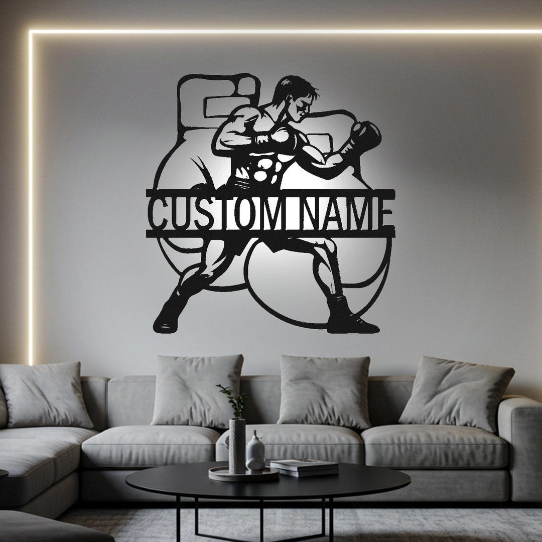 Custom Boxing Led Light Metal Wall Art Boxer Name Sign Home Decor Gift ...